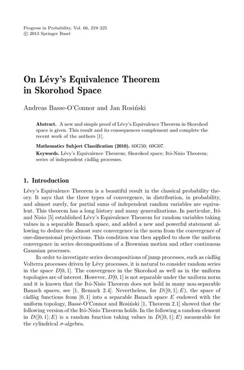 Pdf On Lévys Equivalence Theorem In Skorohod Space