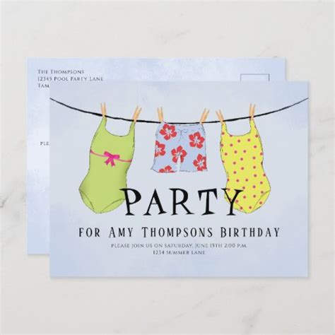 Cute Whimsical Fun Pool Party Swimsuits Postcard Zazzle