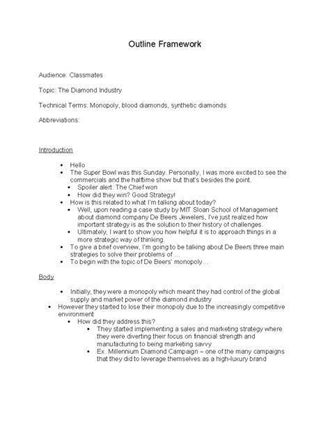 Outline Framework For Informative Speech Outline Framework Audience
