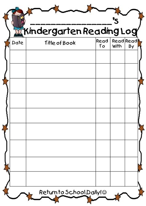Kindergarten Reading Log Printable Free Free Templates Printable