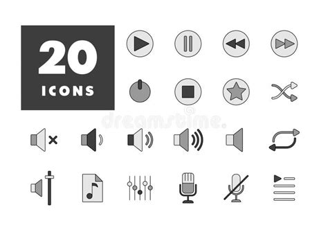 Multimedia User Interface Vector Icons Set Stock Illustration Illustration Of Stop Playlist