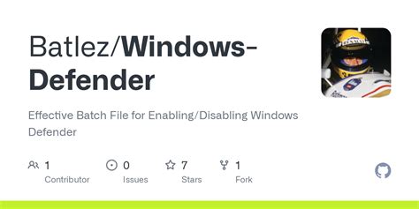GitHub Batlez Windows Defender Effective Batch File For Enabling