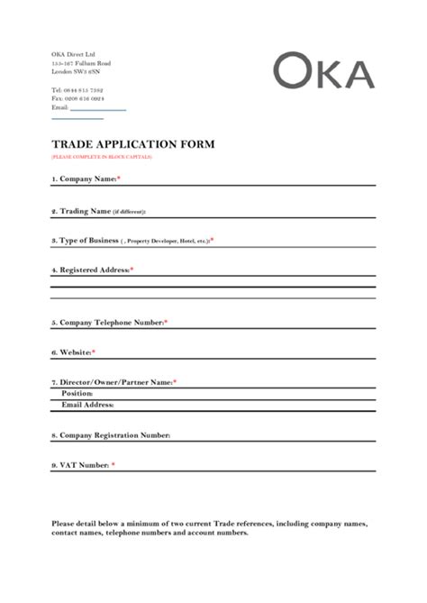 Fillable Trade Application Form Printable Pdf Download