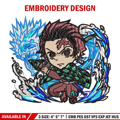Tanjiro Water Breathing Dragon Chibi Embroidery Design Kime Inspire