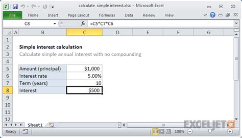 Excel Formula Calculate Simple Interest Simple Interest Excel