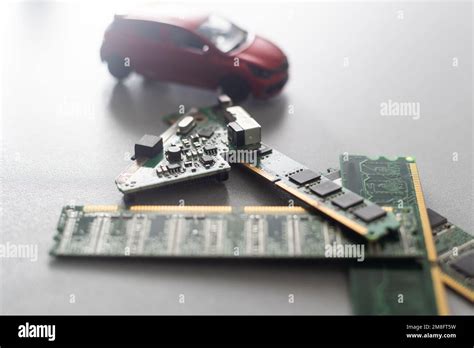 Cpu Chip And Semiconductors With Car Toy Global Car Chip Shortage