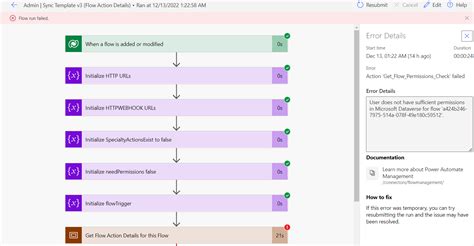 CoE Starter Kit QUESTION Admin Sync Template V Flow Action Details Fails Issue