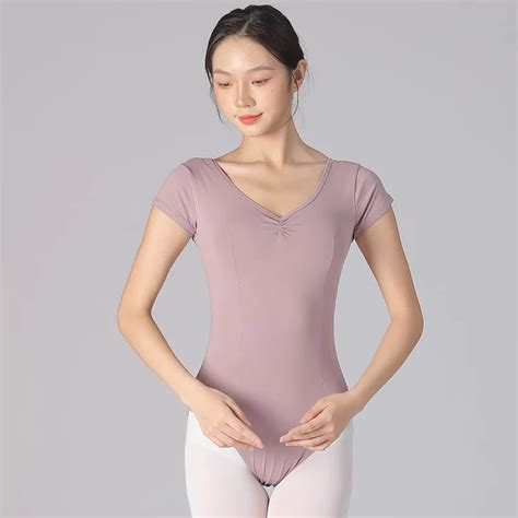발레복 여아 여성용 발레 레오타드 기본 스타일 반팔 단색 댄스 성인 연습 의상 체조 티몬