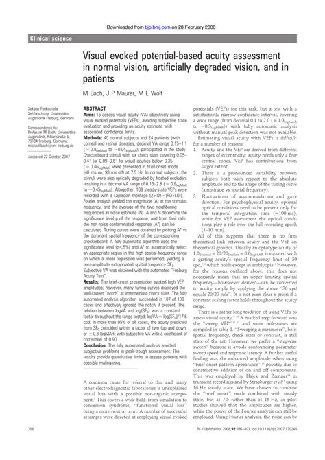 Pdf Visual Evoked Potential Based Acuity Assessment In Normal Vision Artificially Degraded