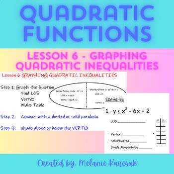 Lesson Graphing Quadratic Inequalities Quadratic Functions Unit