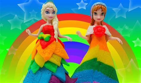 Rainbow Play Doh Diy Dress Princess Anna And Queen Elsa Frozen Glitter