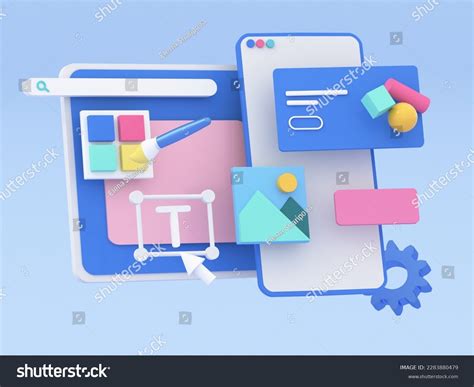 D Web Development Application Design Process Stock Illustration