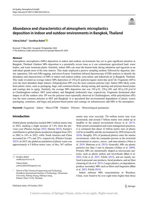 Abundance And Characteristics Of Atmospheric Microplastics Deposition