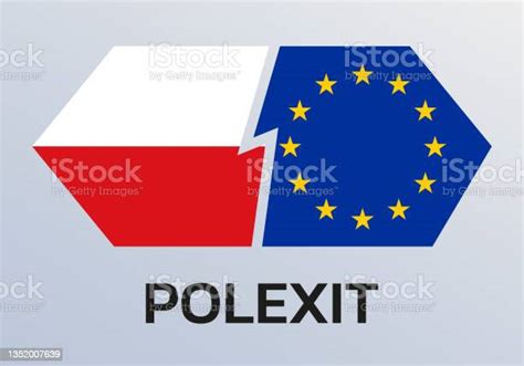 폴란드와 Eu 플래그와 폴 엑시트 아이콘 폴란드와 유럽 위기 상징 벡터 그림입니다 0명에 대한 스톡 벡터 아트 및 기타 이미지