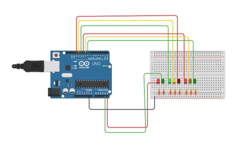 circuit design traffic light using timer0 normal mode tinkercad
