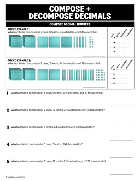 Compose And Decompose Decimals To The Thousandths 5th Grade Math