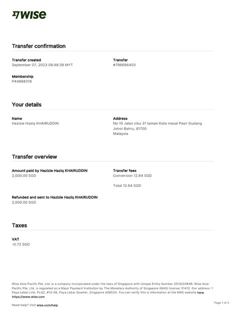 Wise Transaction Invoice Transfer 796696403 1636499714 En Pdf