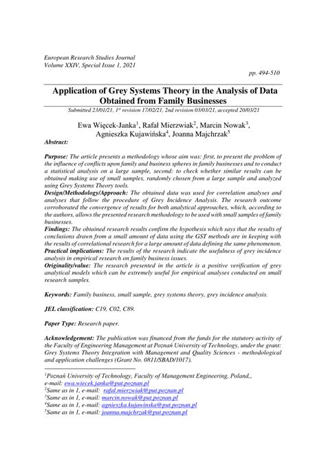pdf application of grey systems theory in the analysis of data