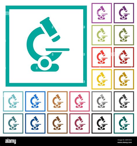 Microscope Flat Color Icons With Quadrant Frames On White Background