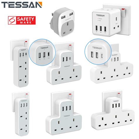 TESSAN Extension Socket Multi Plug USB C Charger With 1 2 3 4AC Outlet