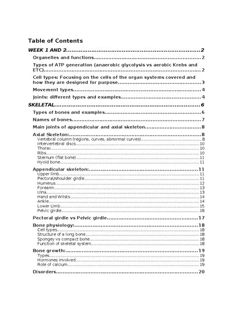 Human Structure And Function Notes Table Of Contents Week 1 And Studocu