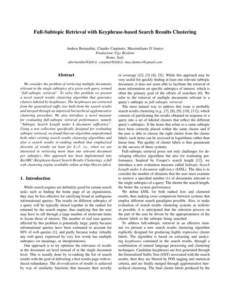 Pdf Full Subtopic Retrieval With Keyphrase Based Search Results