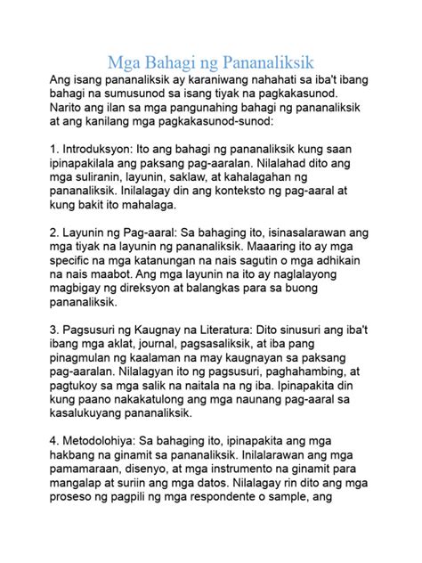 Mga Bahagi Ng Pananaliksik Pdf