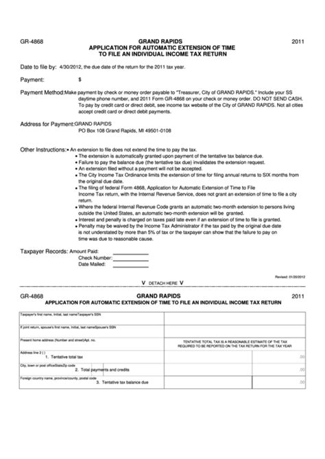 Form Gr 4868 Application For Automatic Extension Of Time To File An