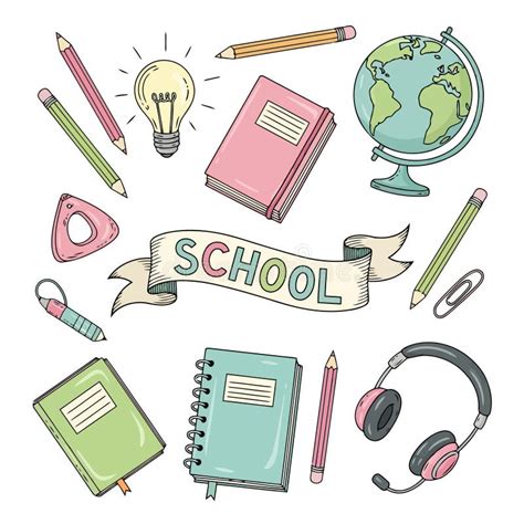 Vector Art Of School Supplies And Stationery Items Including Books