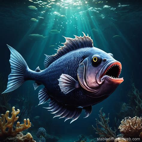 Angler Fish Monster In Dark Underwater Stable Diffusion Online