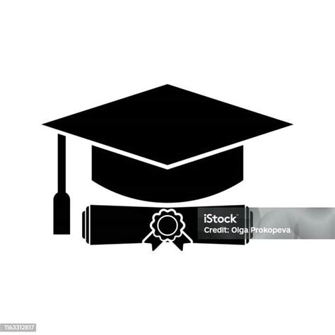 졸업 모자와 디플로마 블랙 웹 아이콘 벡터 일러스트레이션 검은색에 대한 스톡 벡터 아트 및 기타 이미지 검은색 공부 교수 Istock
