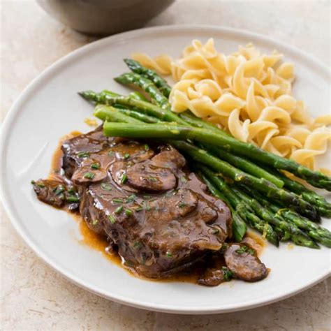One Pot Braised Blade Steaks With Mushrooms Vidalias And Steamed