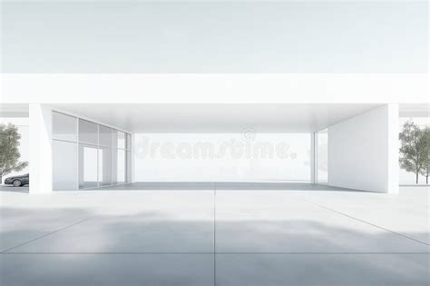 Modern Minimalist Architecture Building Exterior Wide Empty Space Concrete Floor Car Park Area