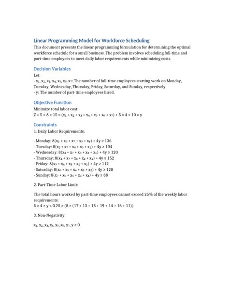 Linear Programming Model Workforce Pdf