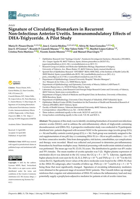 Pdf Signature Of Circulating Biomarkers In Recurrent Non Infectious