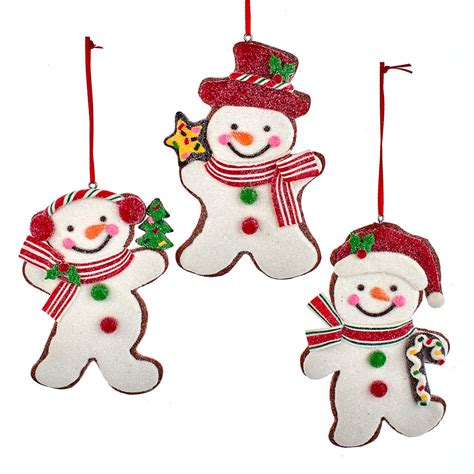 Gingerbread Cookie Snowman Ornaments 3 Assorted Christmascottage