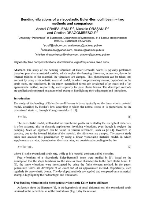 Pdf Bending Vibrations Of A Viscoelastic Euler Bernoulli Beam Two