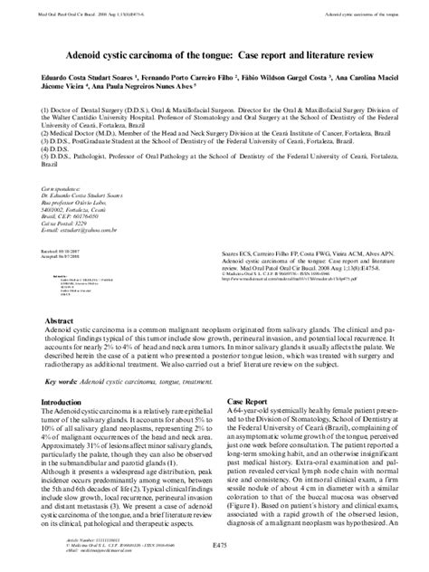 Pdf Adenoid Cystic Carcinoma Of The Tongue Case Report And