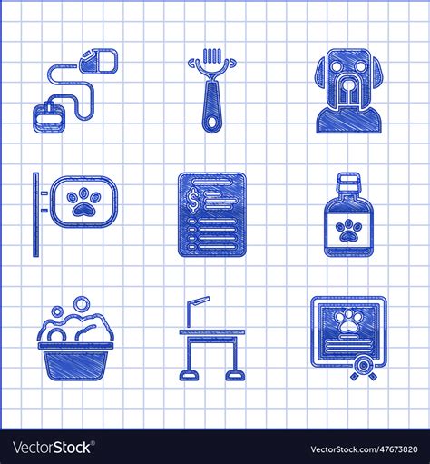 Set Grooming Salon Price List Pet Grooming Table Vector Image