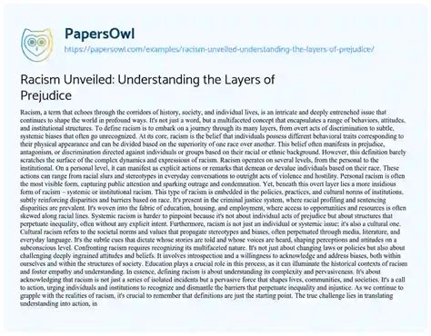 Racism Unveiled Understanding The Layers Of Prejudice Free Essay Example Words