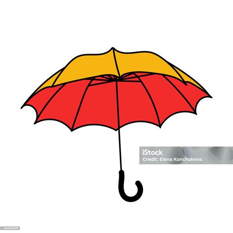 우산 윤곽선 아이콘입니다 이동할 수 있는 개념과 웹 디자인을 위한 선형 작풍 표시 비 보호 간단한 선 벡터 그림입니다 심볼 로고 일러스트 노란색과 빨간색 그래픽 가을에 대한