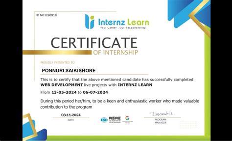 Internship Internzlearn Growth Ponnuri Saikishore