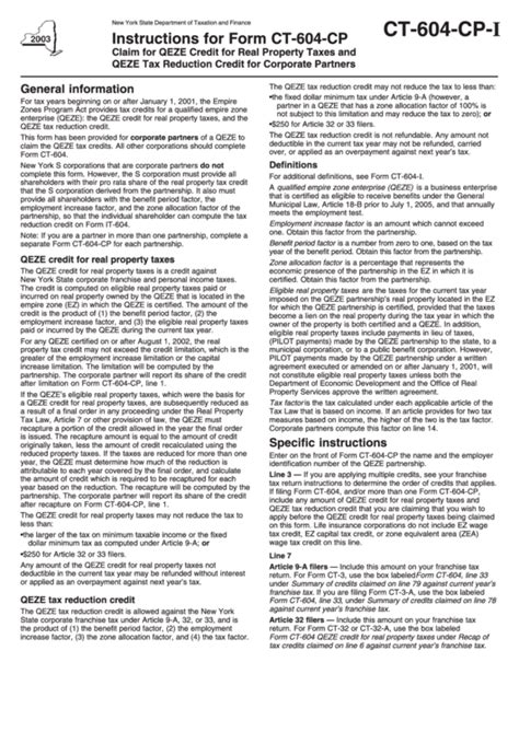 Instructions For Form Ct Cp Claim For Qeze Credit For Real
