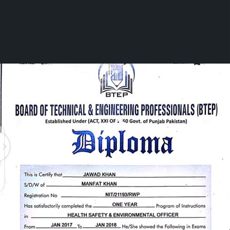 Jawad Khan Hse On Linkedin My Hse Officer Diploma One Year 2017 To 2018