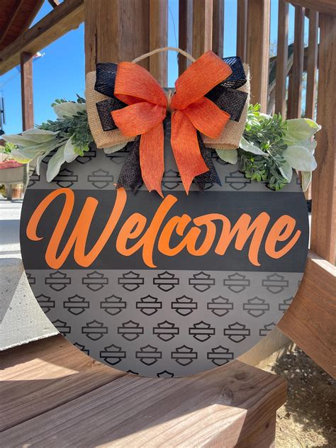 Harley Davidson Black And Gray Logo Door Hanger Etsy