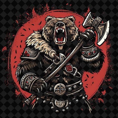 Powerful Grizzly Bear Barbarian Portrait Holding A Battle Ax