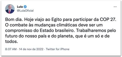 Lula Viaja Ao Egito Para COP27 E Cita Compromisso O Clima