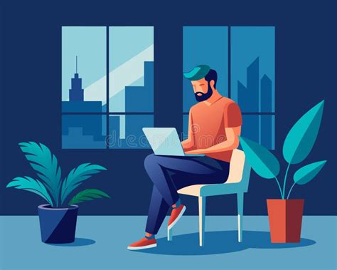 Graphic Designer Using Ai Technology For Work Vector Illustration