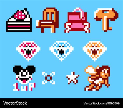 Set Of Bonus Items From 8 Bit Mickey Mousecapade Vector Image