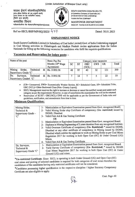 Secl Recruitment 2023 Notification Pdf Haryana Jobs Civil Engineering